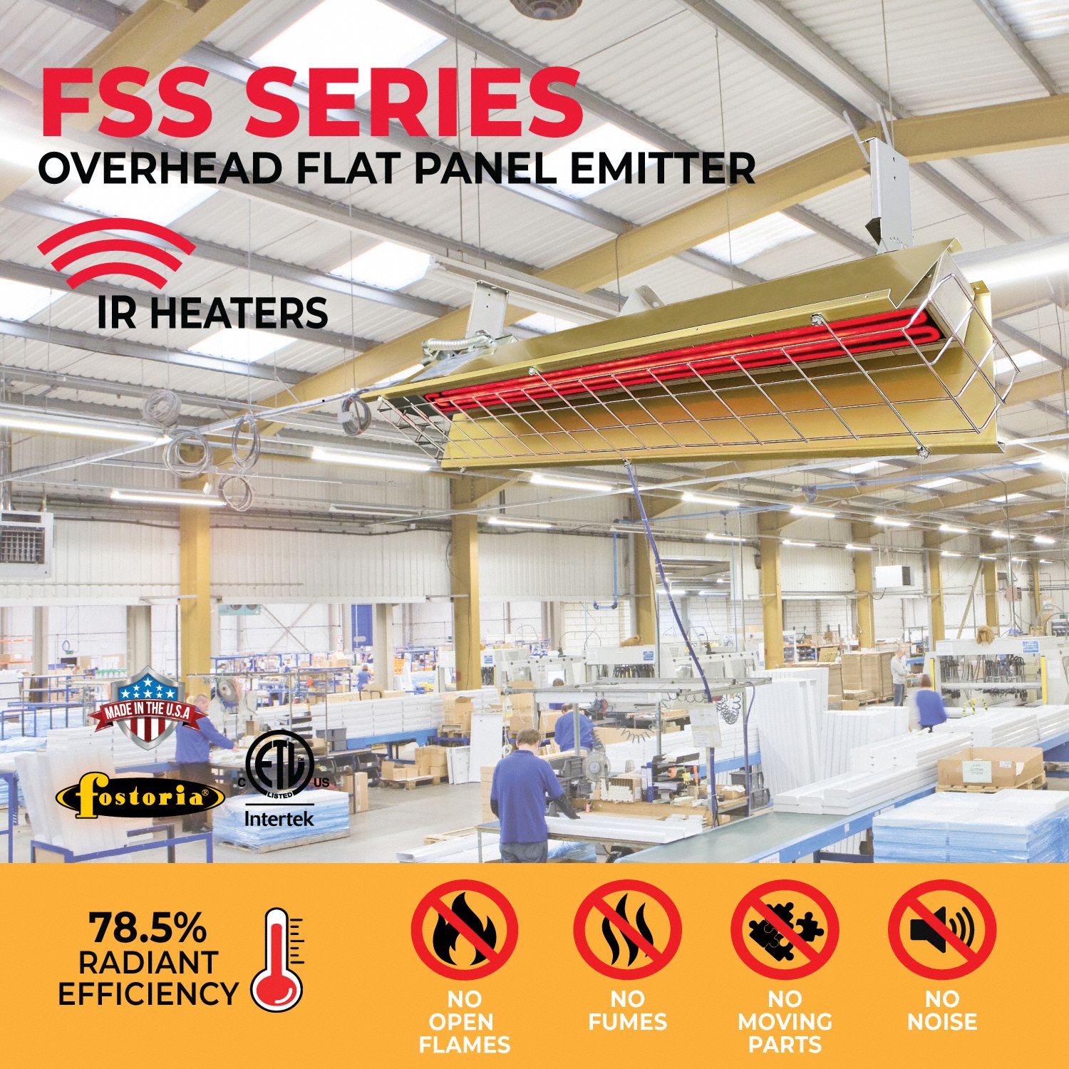 FOSTORIA Infrared Overhead Electric Heater: 3150 W Watt Output, 480 V ...
