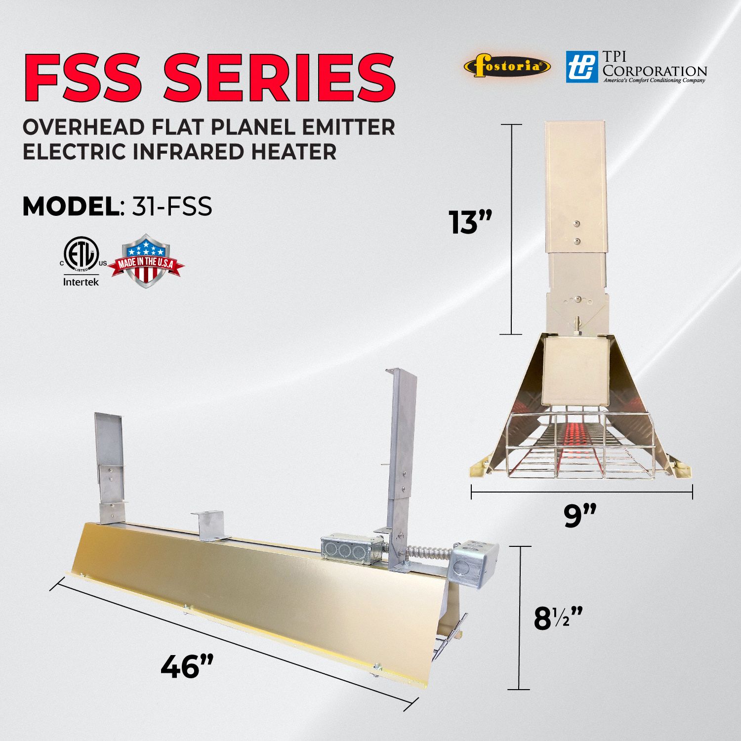 FOSTORIA Infrared Overhead Electric Heater: 3150 W Watt Output, 480 V ...