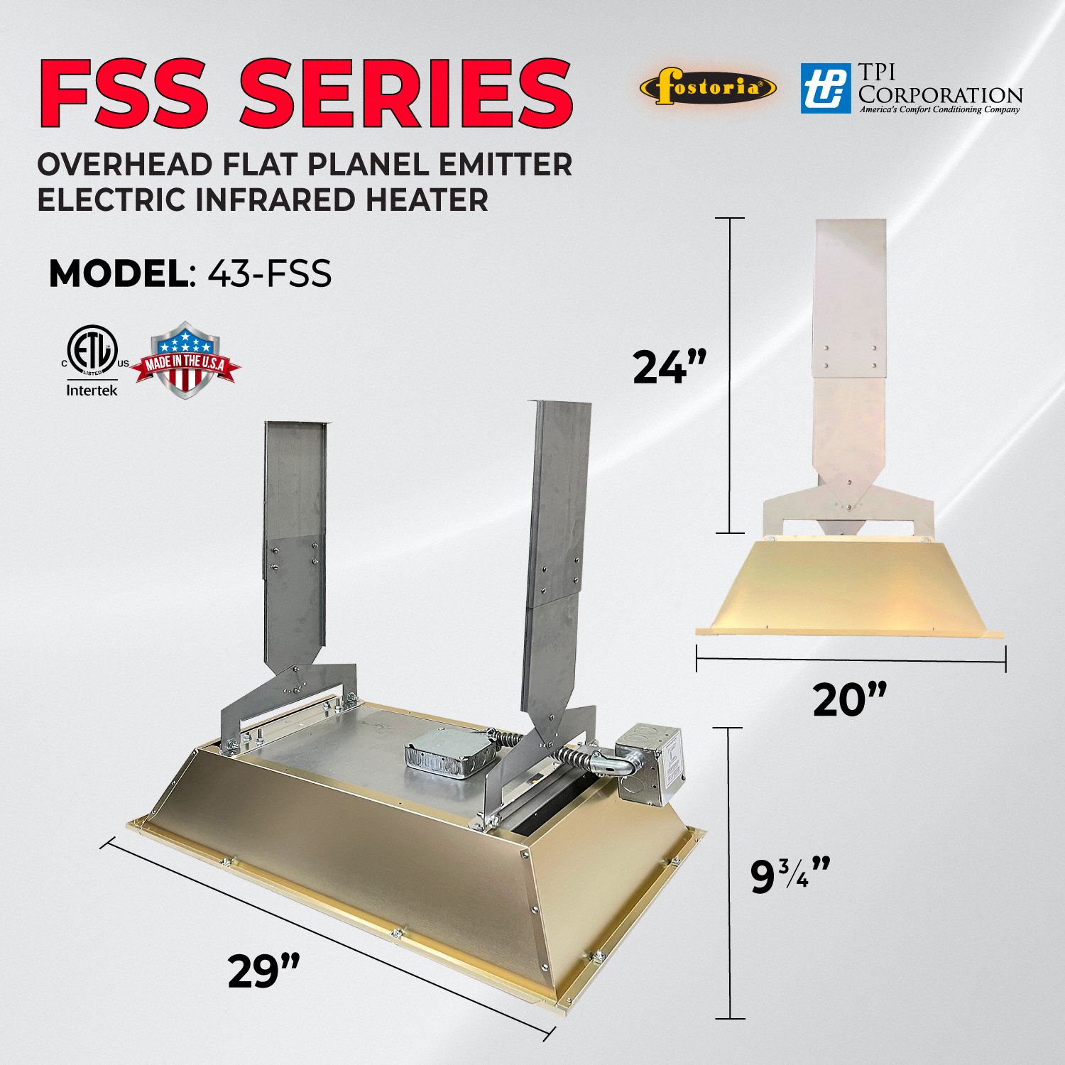 FOSTORIA Infrared Overhead Electric Heater: 4300 W Watt Output, 480 V ...