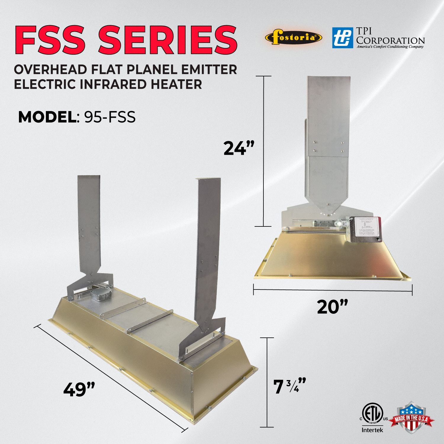 FOSTORIA Infrared Overhead Electric Heater: 9500 W Watt Output, 480 V ...