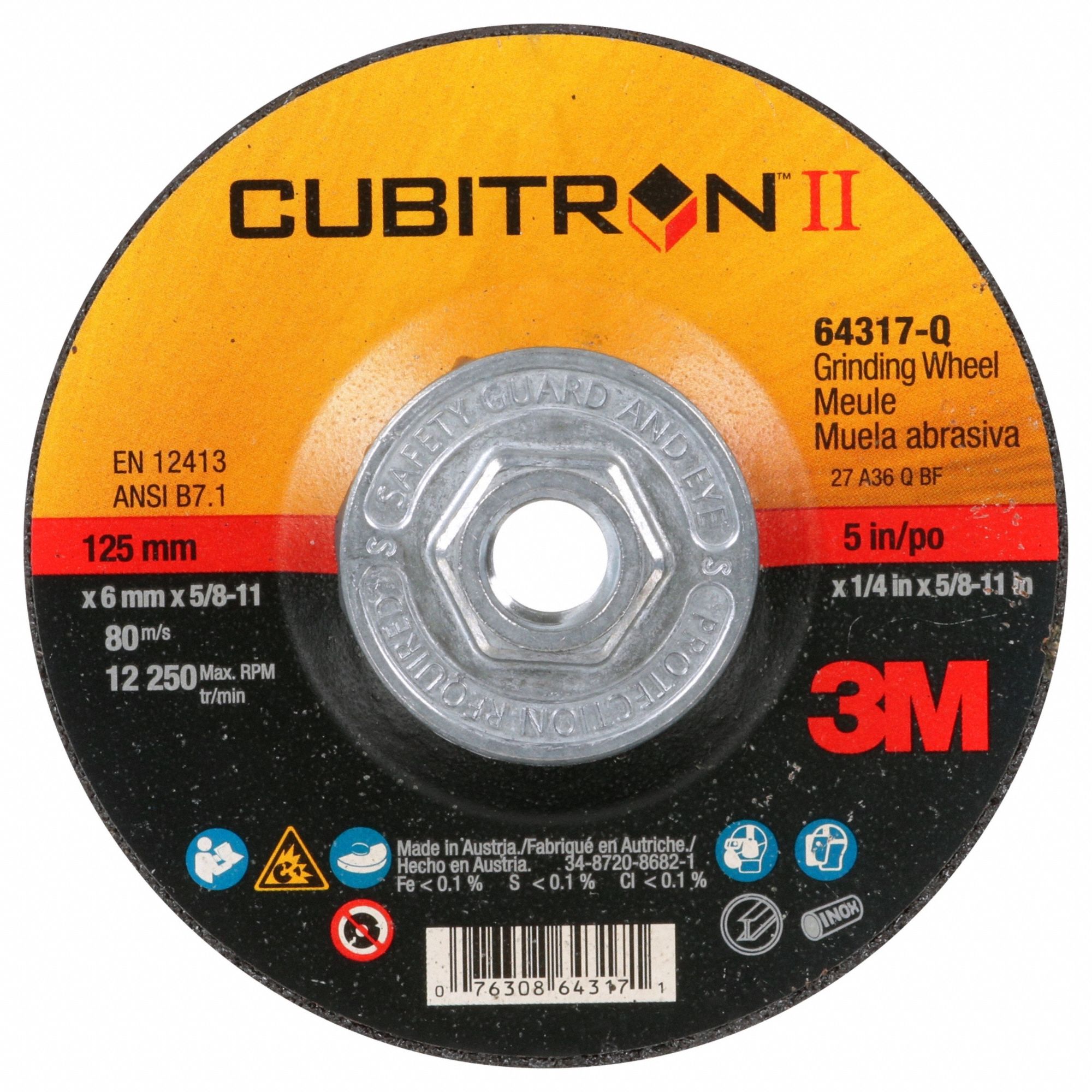 3M CUBITRON II, Type 27, 5" x 1/4" x 5/8"-11, Depressed Center Grinding ...
