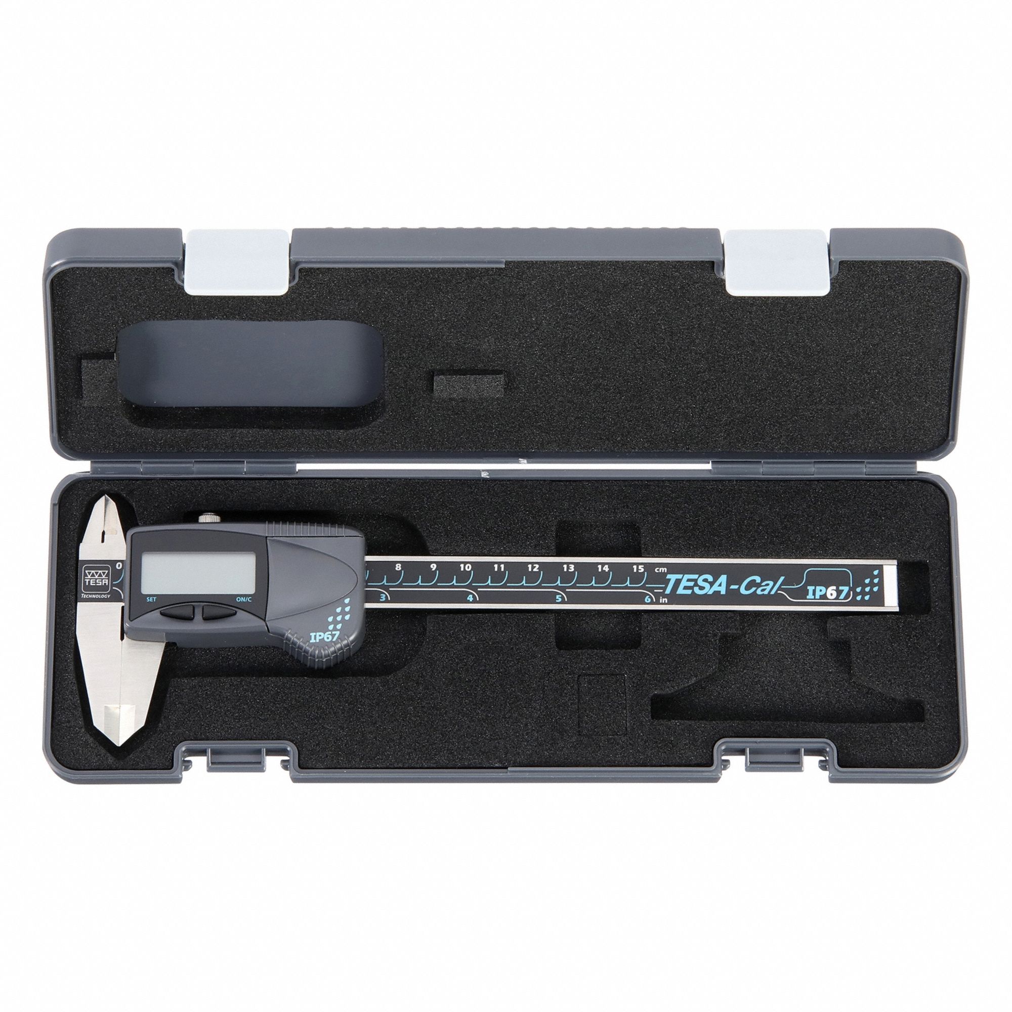 TESA-CAL IP67, 6 inch/150 mm, without thumb roller, round rod with long ...