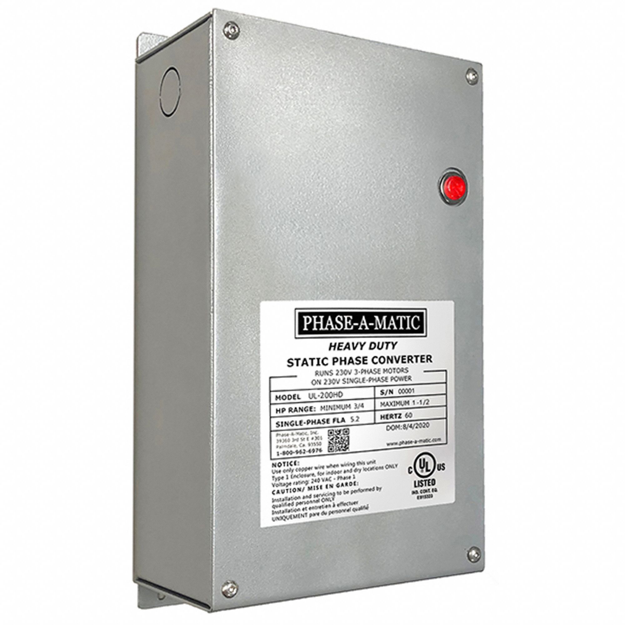 PHASE-A-MATIC, Static, Single, Phase Converter - 787PK1|UL-200HD - Grainger