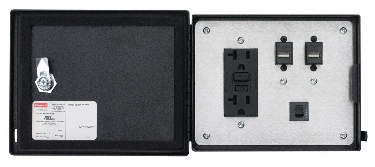 NVENT HOFFMAN, Steel, 120V GFCI Receptacle/(2) USB Type A, Data ...