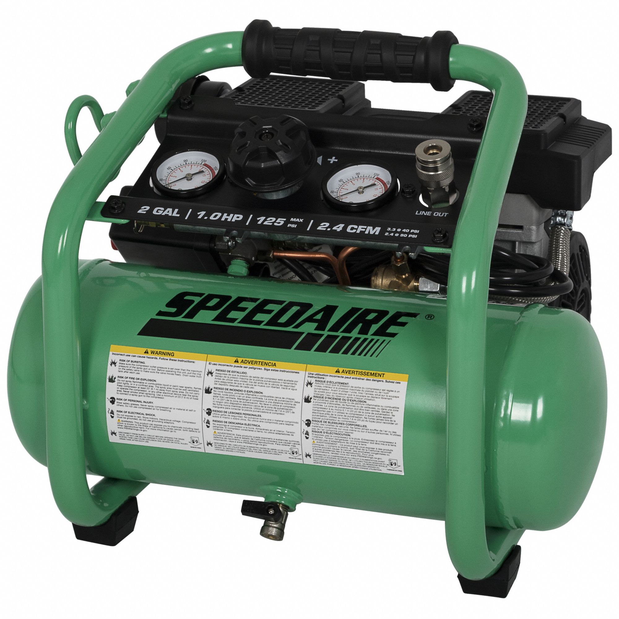 SPEEDAIRE Air Compressor: Quiet, Oil Free, 2 gal, Hot Dog, 1 hp, 2.4 ...
