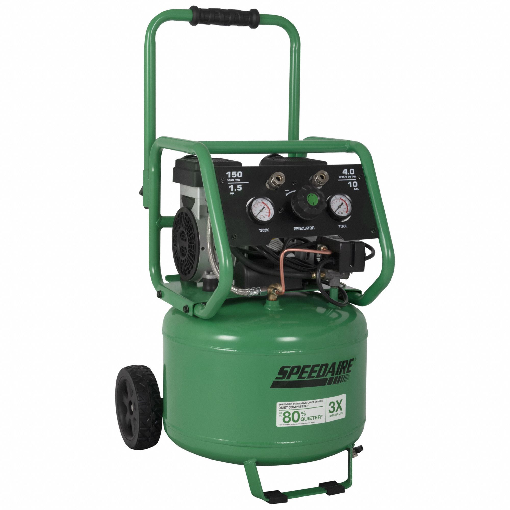 SPEEDAIRE Air Compressor: Quiet, Oil Free, 10 gal, Vertical, 1.5 hp, 4 ...
