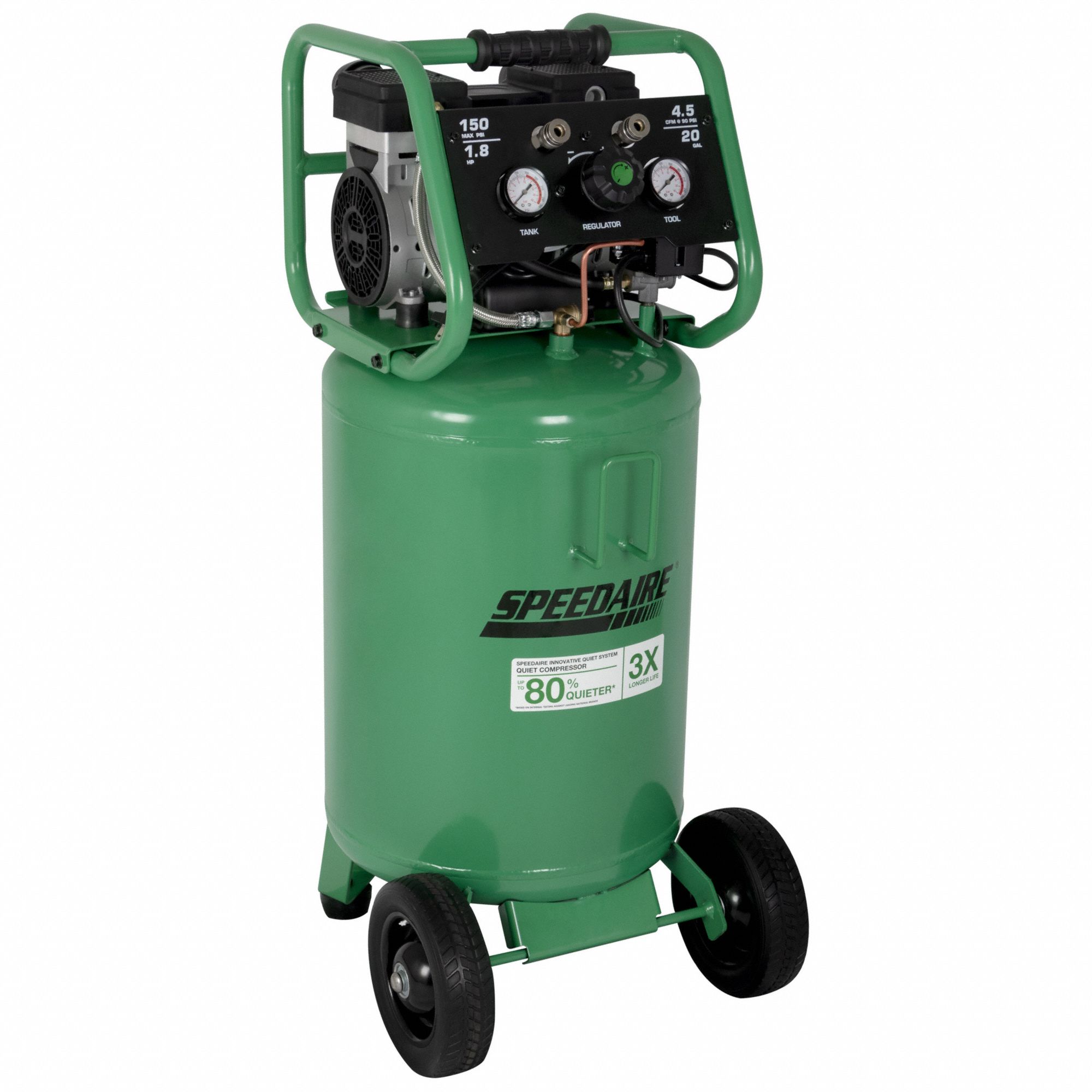 SPEEDAIRE Air Compressor: Quiet, Oil Free, 20 gal, Vertical, 1.8 hp, 4. ...