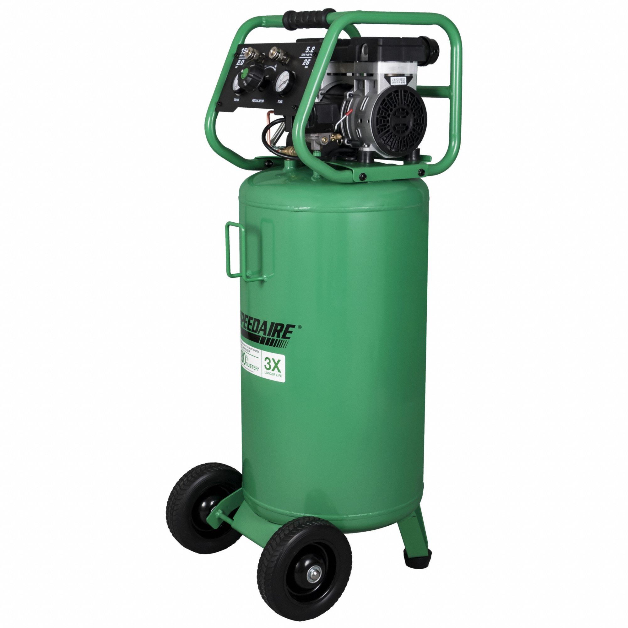 SPEEDAIRE Air Compressor: Quiet, Oil Free, 26 gal, Vertical, 2 hp, 5.2 ...