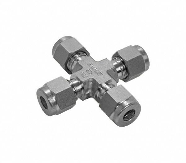 HAM-LET, 8 mm OD 8 mm OD x 8 mm OD x 8 mm OD Fitting Size, Stainless Steel, Compression Cross ...