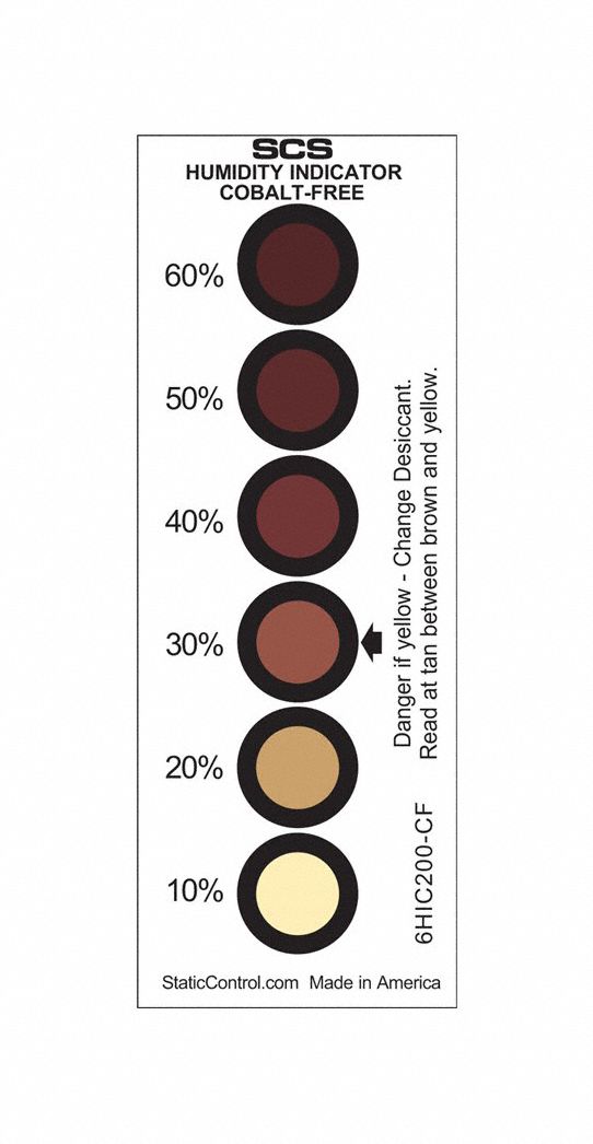 1 9/16 in Wd, 4 3/4 in Lg, Humidity Indicator Card 6-Spots - 788X33 ...