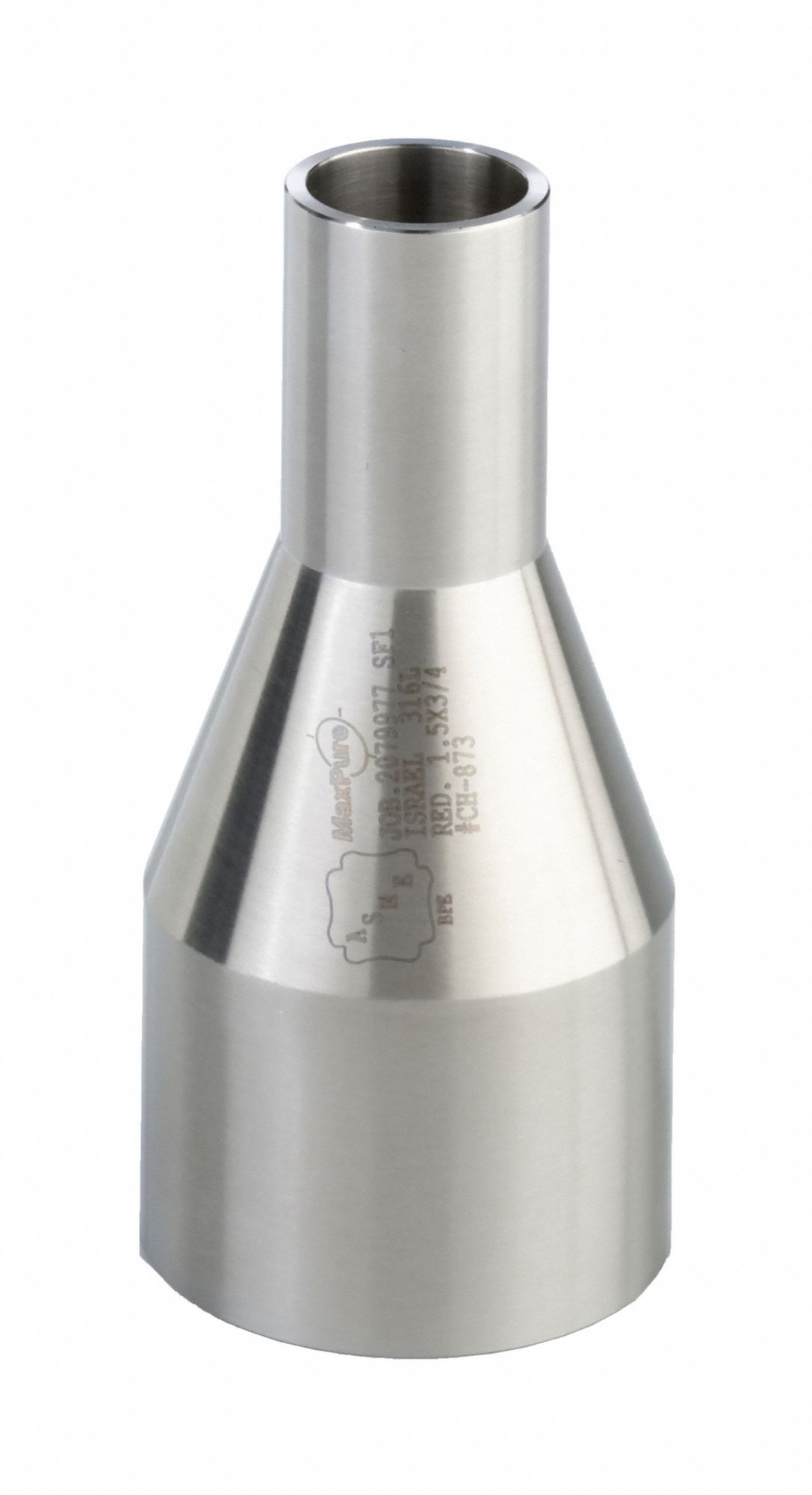 Concentric Reducer, 3/4 in OD x 1 1/2 in OD Size, Sanitary Fitting ...