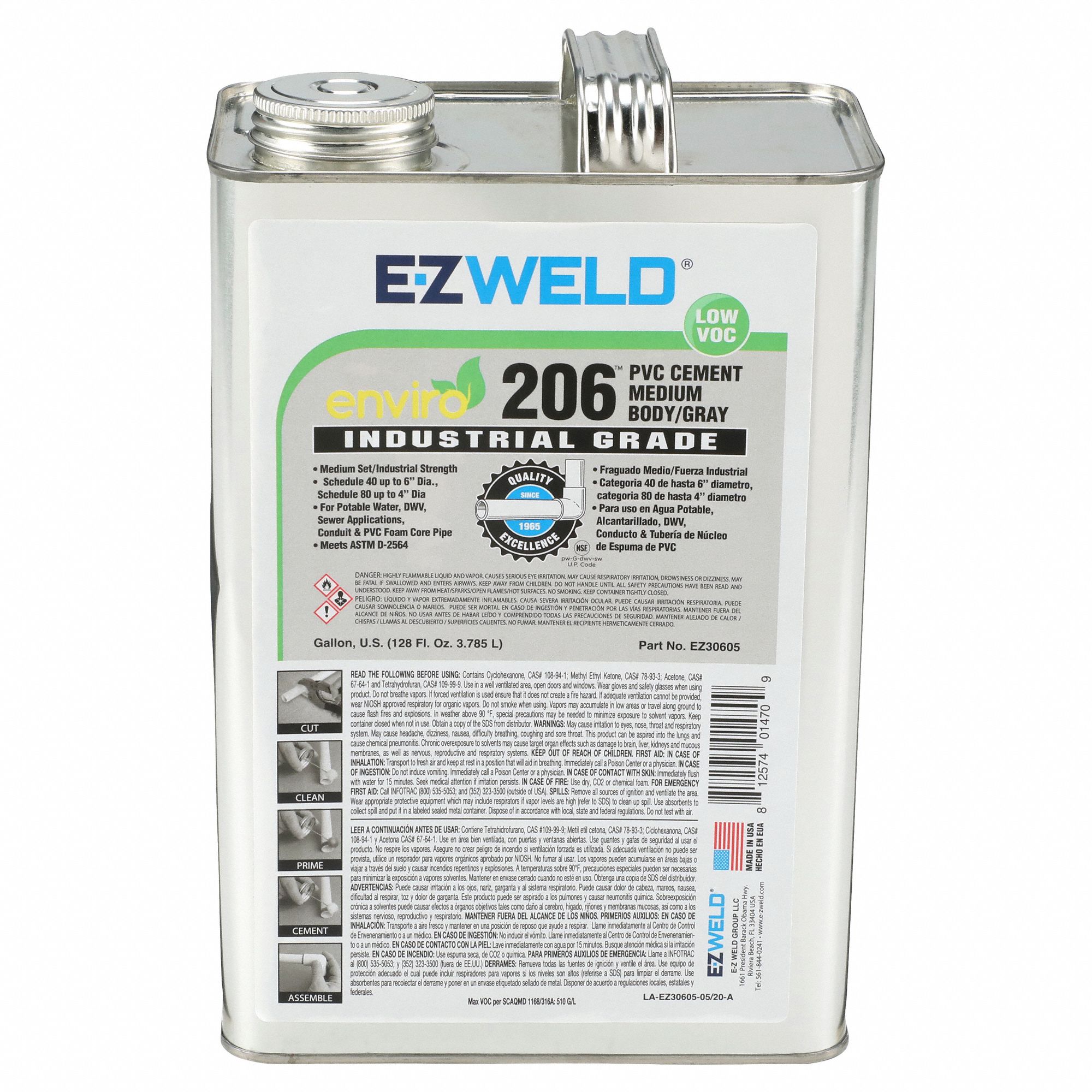 EZ WELD, Enviro 206 PVC Cement, 1 gal, Pipe Cement - 793DY9|EZ30605N ...