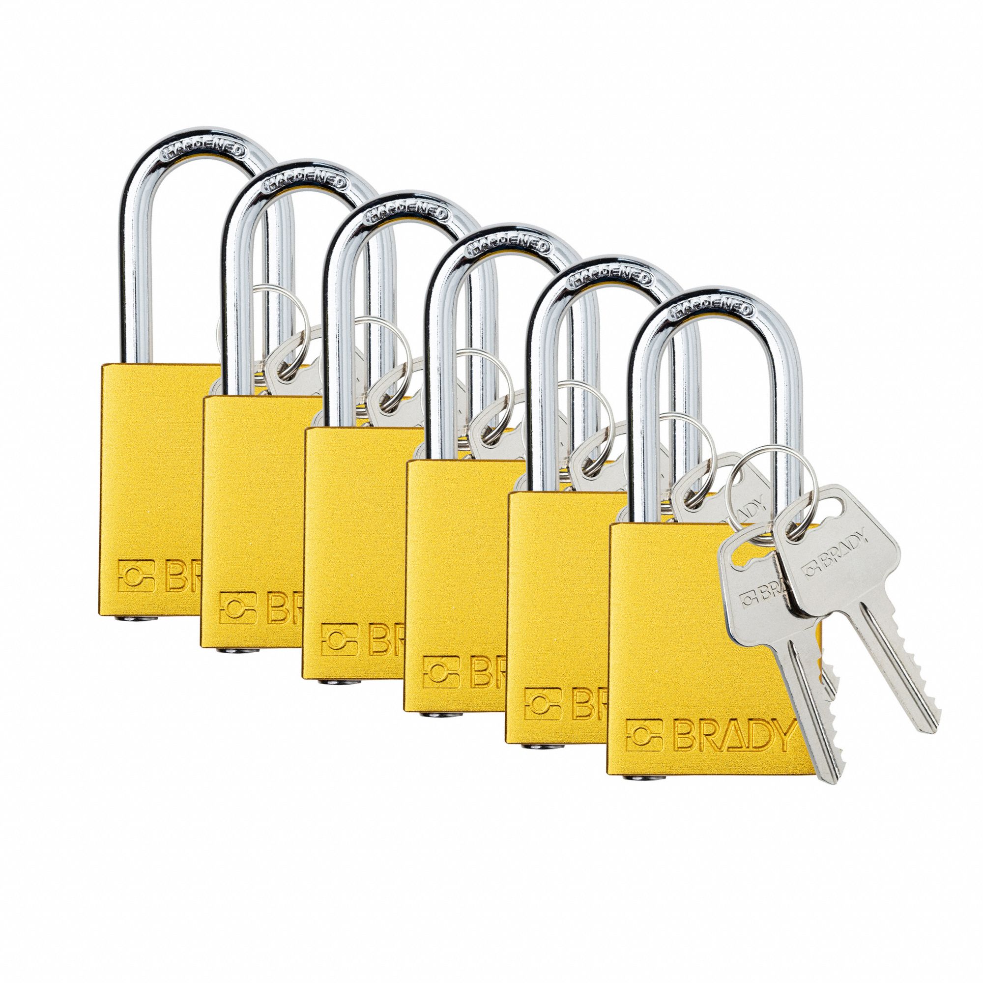 BRADY, Keyed Alike, Aluminum, Padlock - 793EF9|SDAL-YLW-38ST-KA6 - Grainger