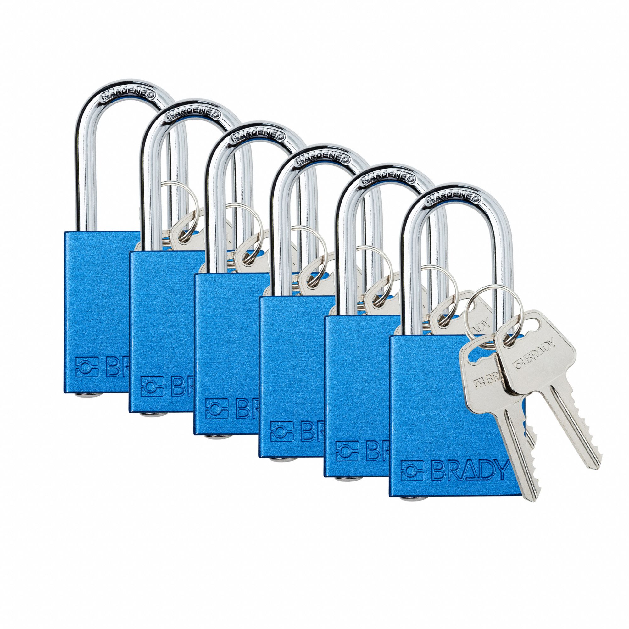 BRADY, Keyed Alike, Aluminum, Padlock - 793EG0|SDAL-BLU-38ST-KA6 - Grainger