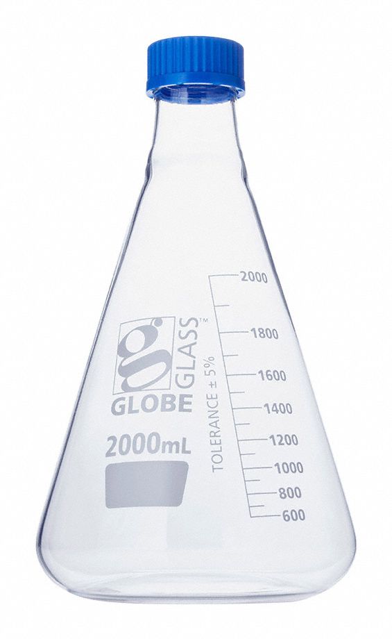 Glass, 2 L Capacity - mL, Erlenmeyer Flask - 793W08|8422000 - Grainger
