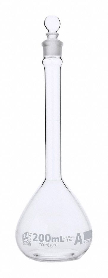 Glass, 200 mL Capacity - mL, Volumetric Flask - 793W24|8200200 - Grainger
