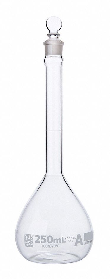 Glass, 250 mL Capacity - mL, Volumetric Flask - 793W25|8200250 - Grainger