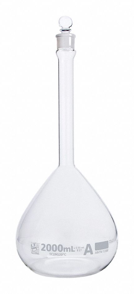 Glass, 2 L Capacity - mL, Volumetric Flask - 793W28|8202000 - Grainger