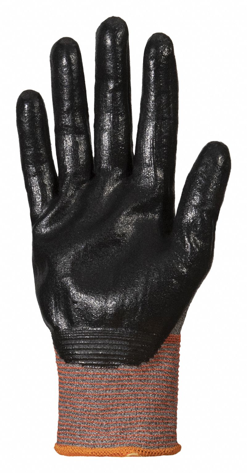 TENACTIV Work Gloves: M ( 8 ), ANSI Cut Level A9, Palm, Dipped, Nitrile ...