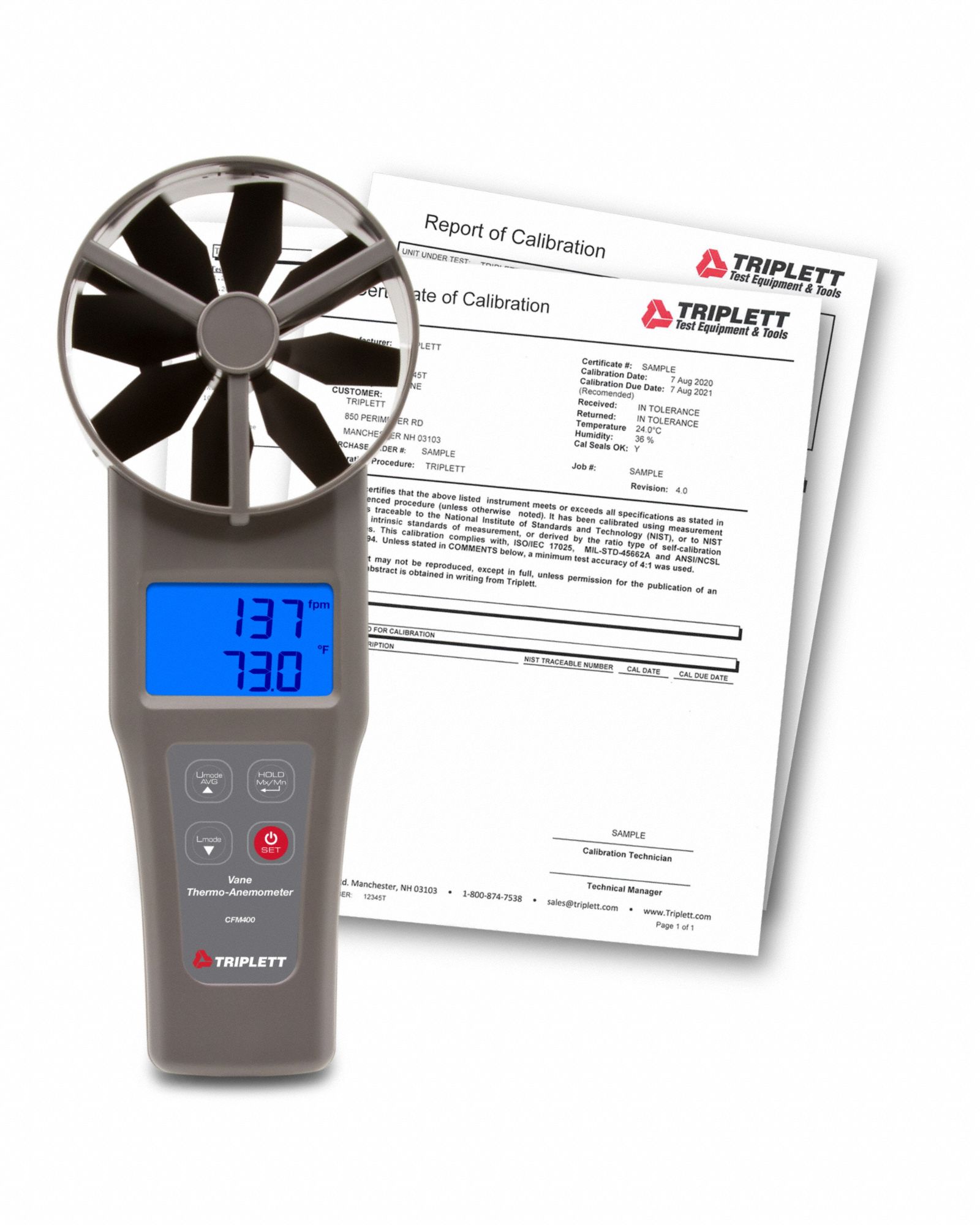 TRIPLETT, 1 fpm Air Velocity Resolution, CFM, Anemometer - 794UC1|CFM400-NIST - Grainger