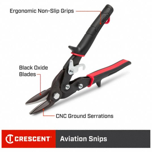 CRESCENT WISS, Straight, 9 3/4 in Overall Lg, Metal Cutting Snip ...
