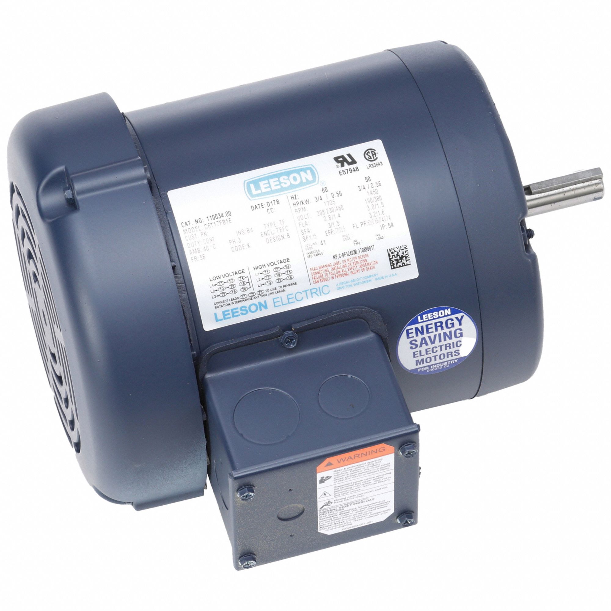 LEESON, Totally Enclosed Air-Over, Rigid Base Mount, General Purpose ...