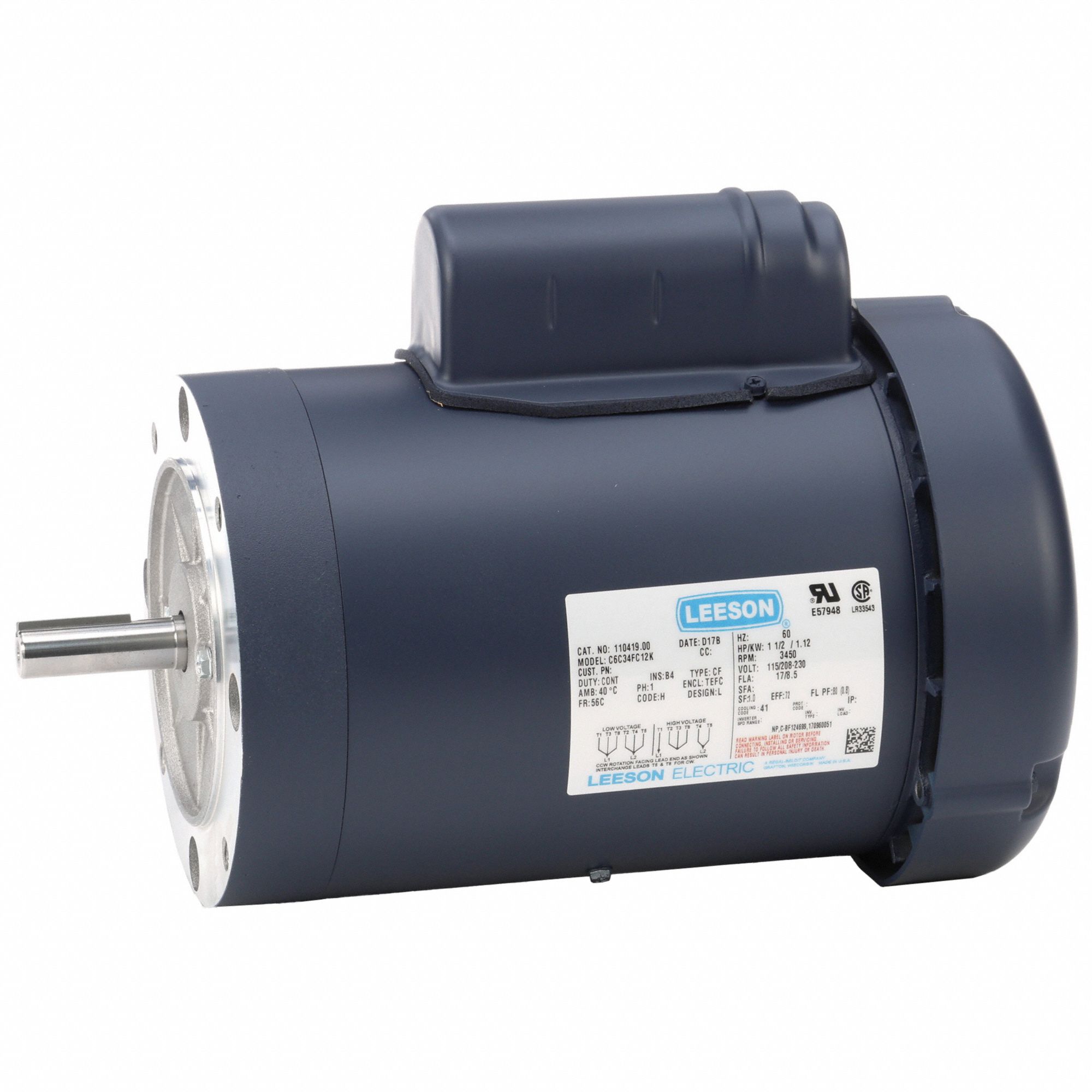 LEESON, Single Phase, 1 1/2 hp, General Purpose Motor - 798KJ9|110419. ...