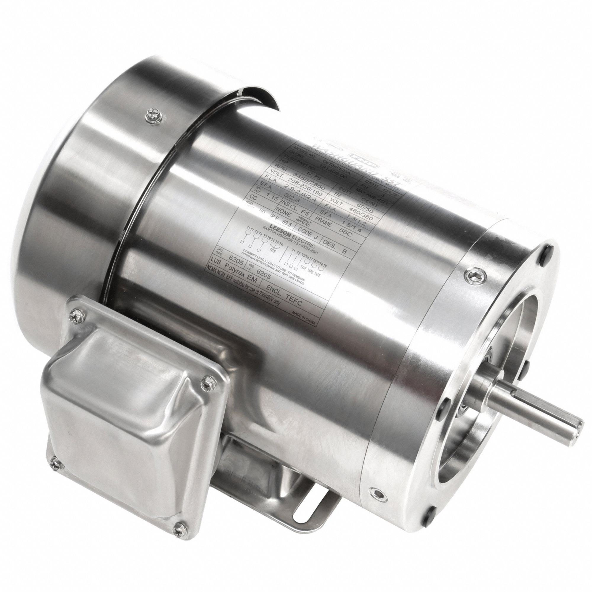 LEESON, Three-Phase, 1 hp Horsepower, Washdown Motor - 798KN8|191209.00 ...