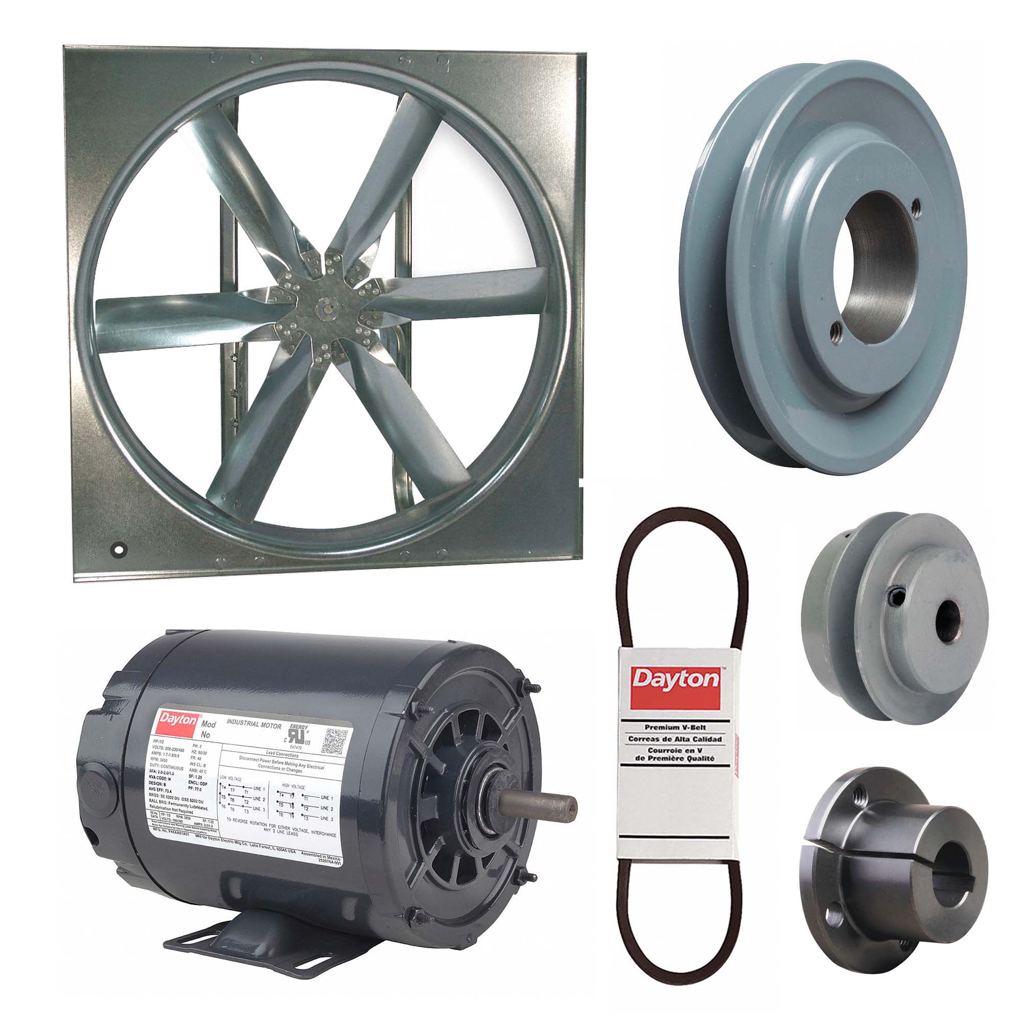 DAYTON, Belt Drive, 20 in Blade, Supply Fan w/Drive Package - 7AC81 ...