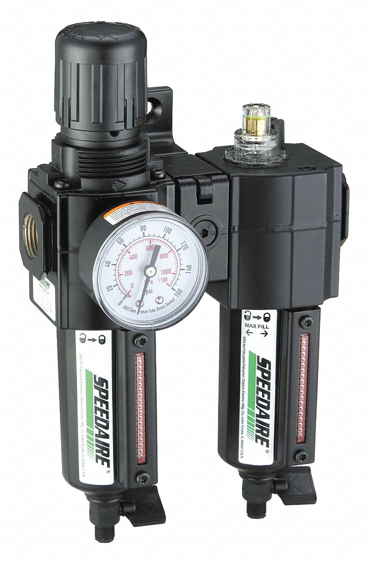 SPEEDAIRE Filtro/Regulador/Lubricador, 3/8" NPT, Rango de Ajuste 5 a 150 psi - 7D708 | 7D708 ...