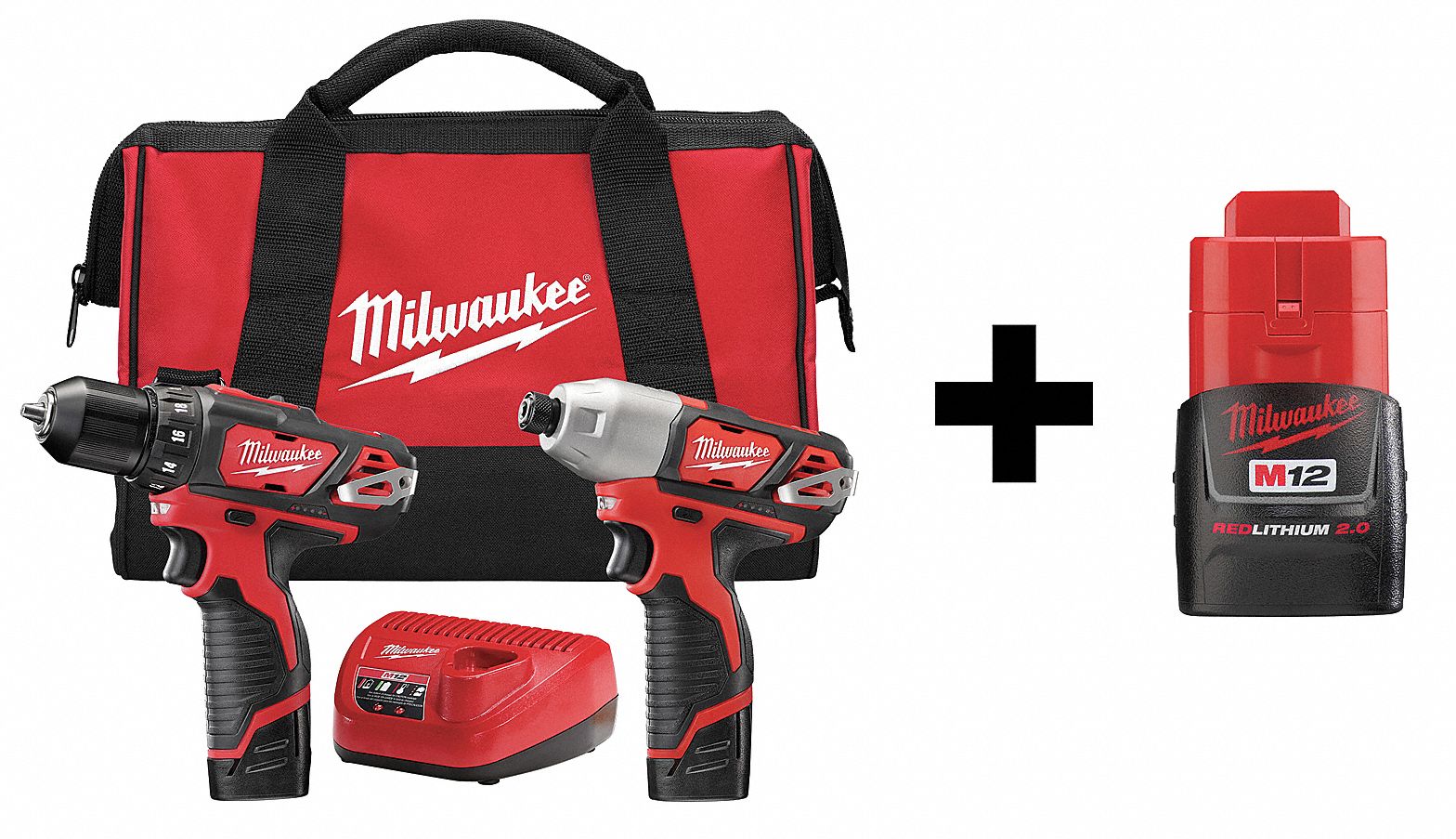 MILWAUKEE, 2 Tools, Drill/Impact Driver, Cordless Combination Kit ...