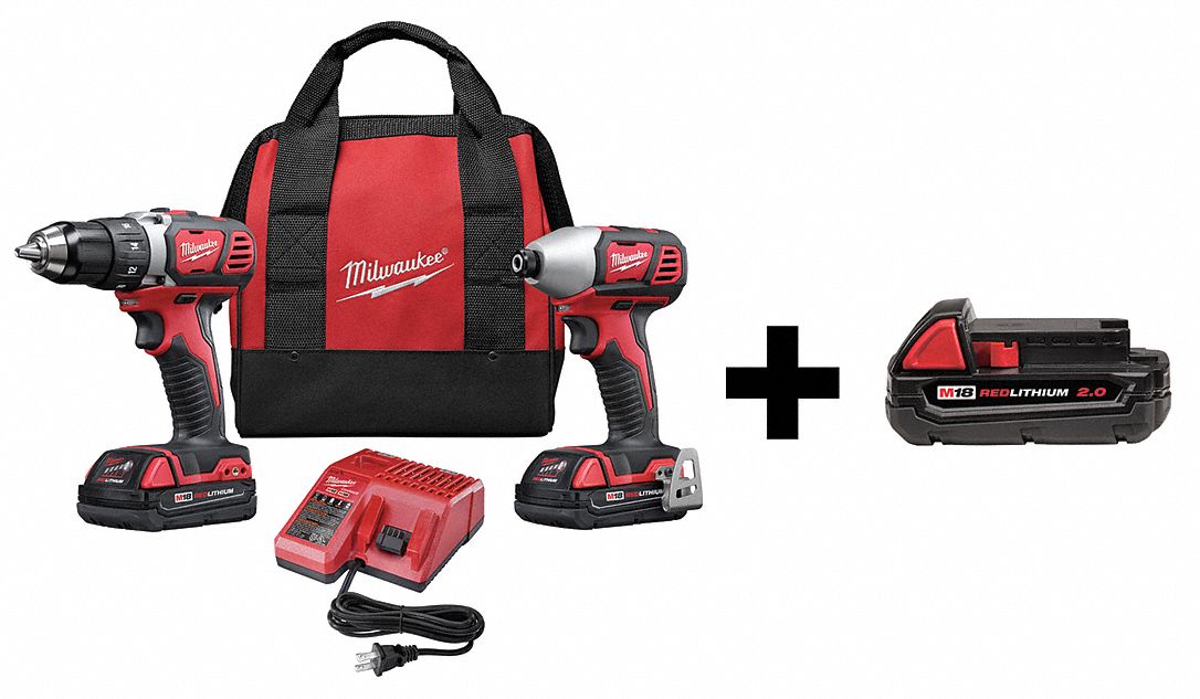 MILWAUKEE, Battery Included, (1) 38D765/(2) 2XKZ3, Cordless Combo Kit,18.V,Additional Battery ...
