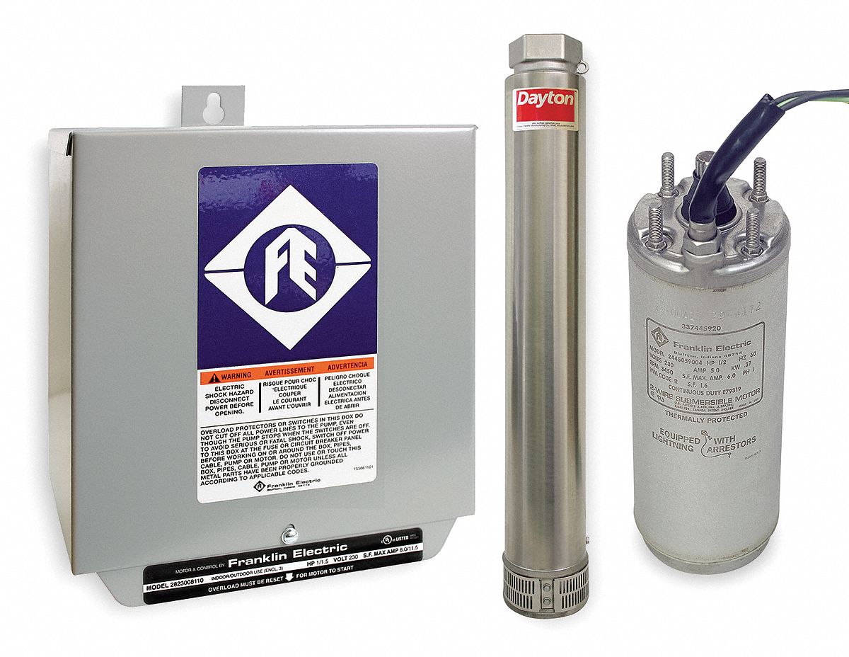 DAYTON Submersible Well Pump and Control Panel, 3, 230V AC, 14.0 Amps ...