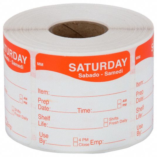 DAYMARK, Orange, Saturday, Food Safety Label - 800MW9|IT120156-6-SAT ...