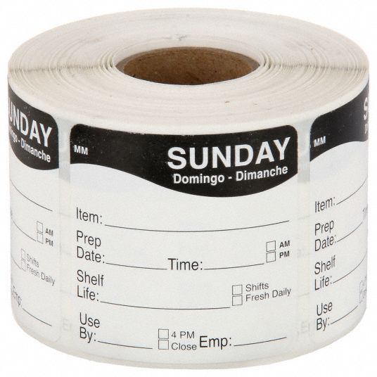 DAYMARK, Black, Sunday, Food Safety Label - 800MX1|IT120156-7-SUN ...