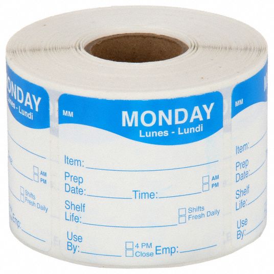 DAYMARK, Blue, Monday, Food Safety Label - 800MX2|IT120156-1-MON - Grainger