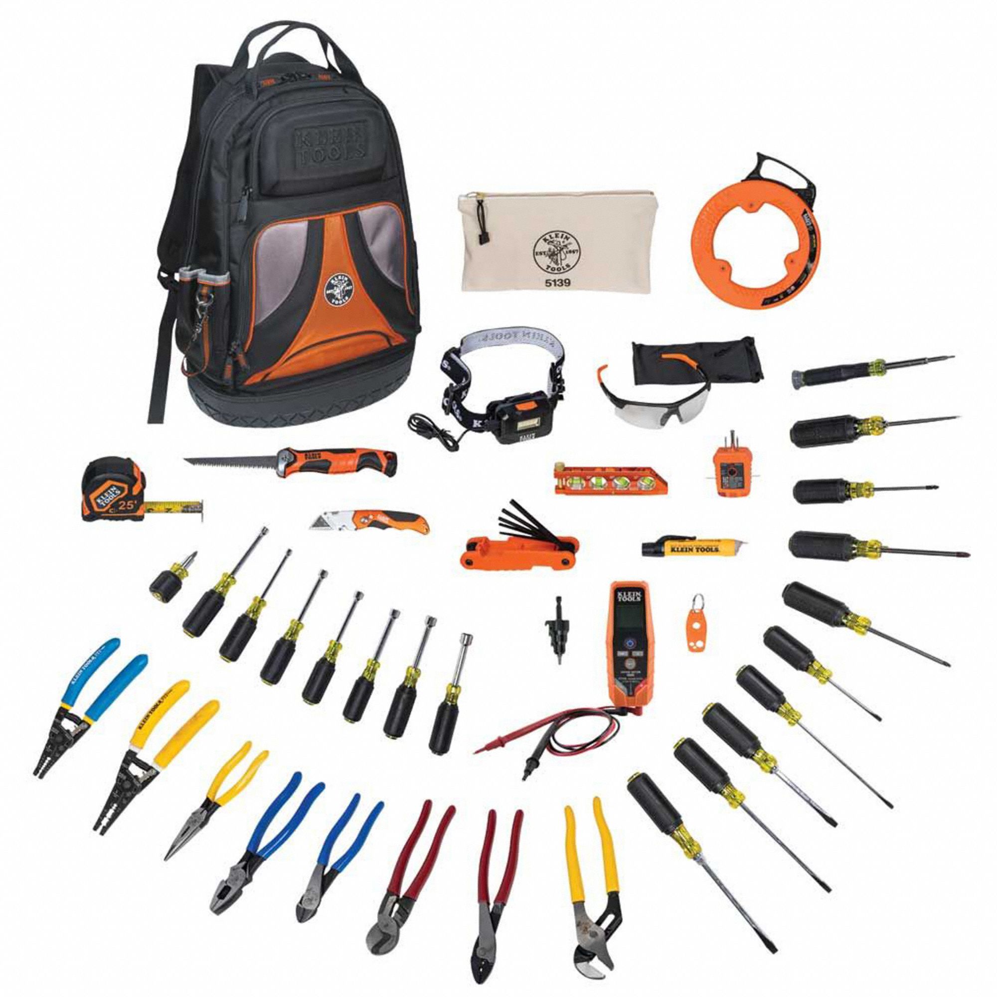 KLEIN TOOLS 39 Total Pcs Tool Backpack Electricians Tool Kit 2VZC1