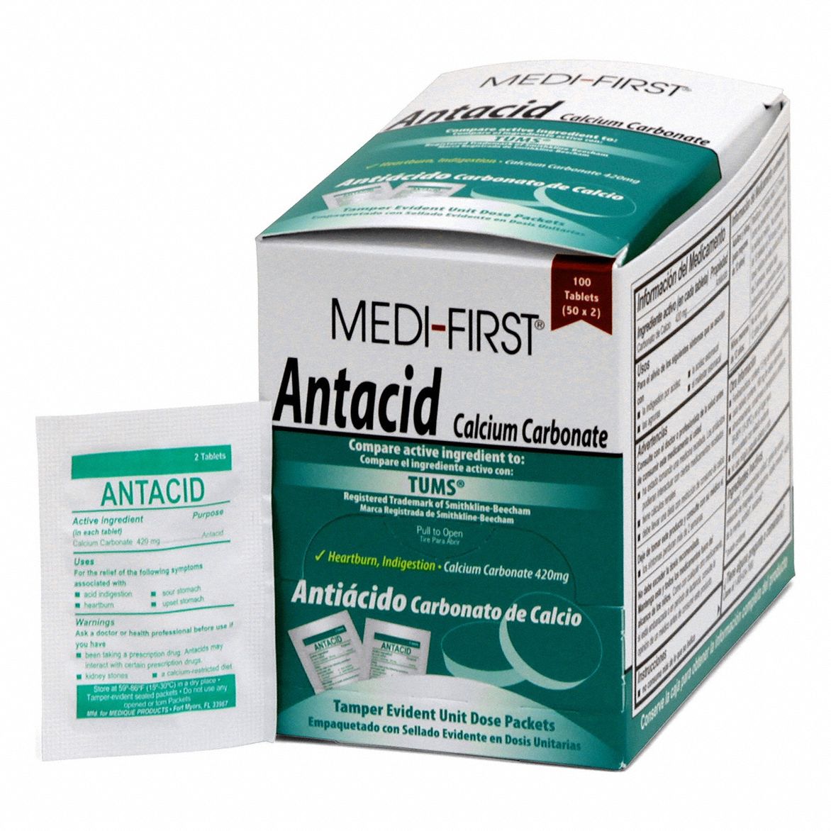 MEDI-FIRST, Mint, 50 Individual Doses, Antacids and Indigestion - 8AY50 ...