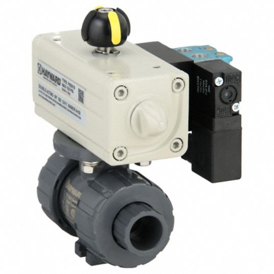 HAYWARD FLOW CONTROL, 1/2 in, PVC, Pneumatically Actuated Two-Way Ball ...