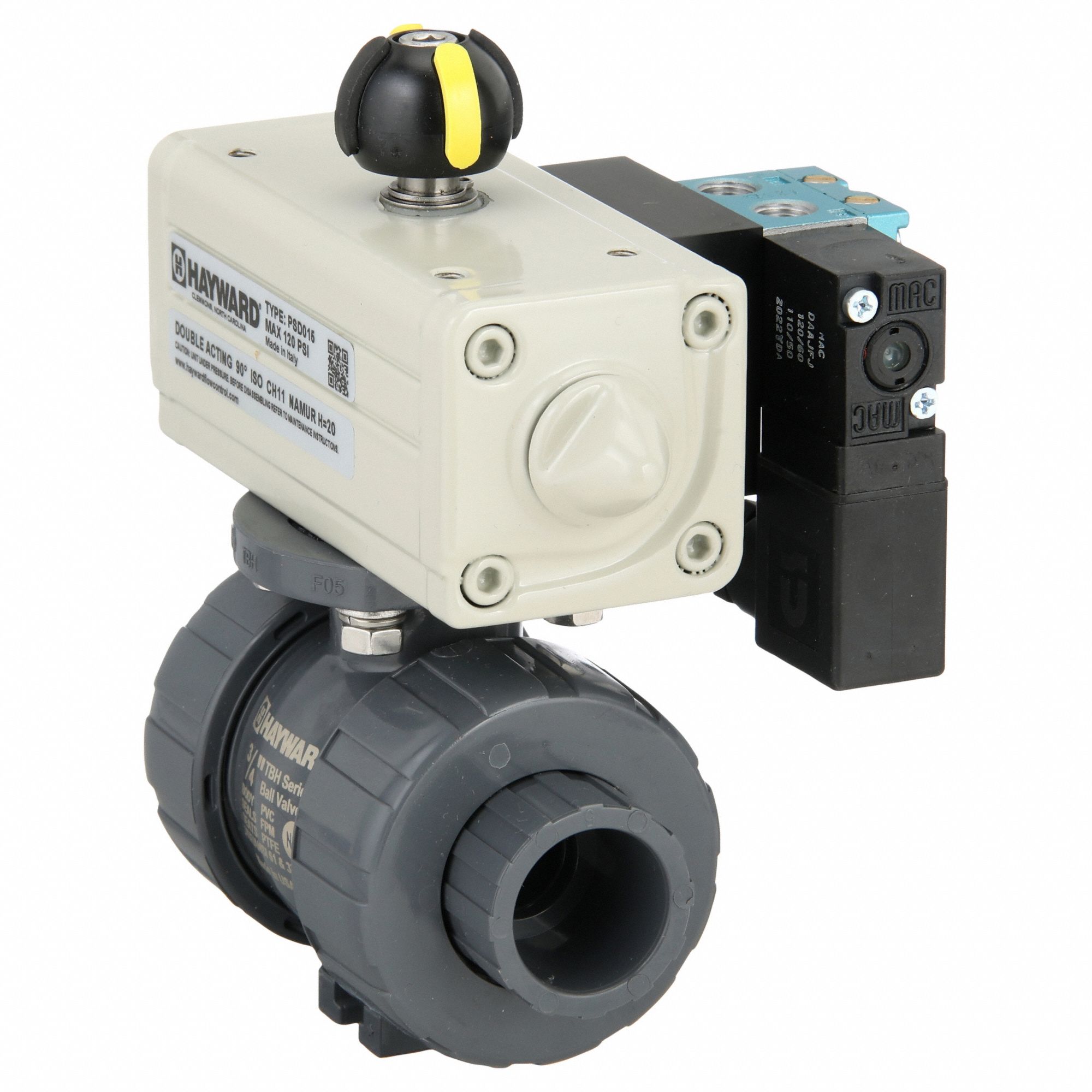 HAYWARD FLOW CONTROL, 3/4 in, PVC, Pneumatically Actuated Two-Way Ball ...
