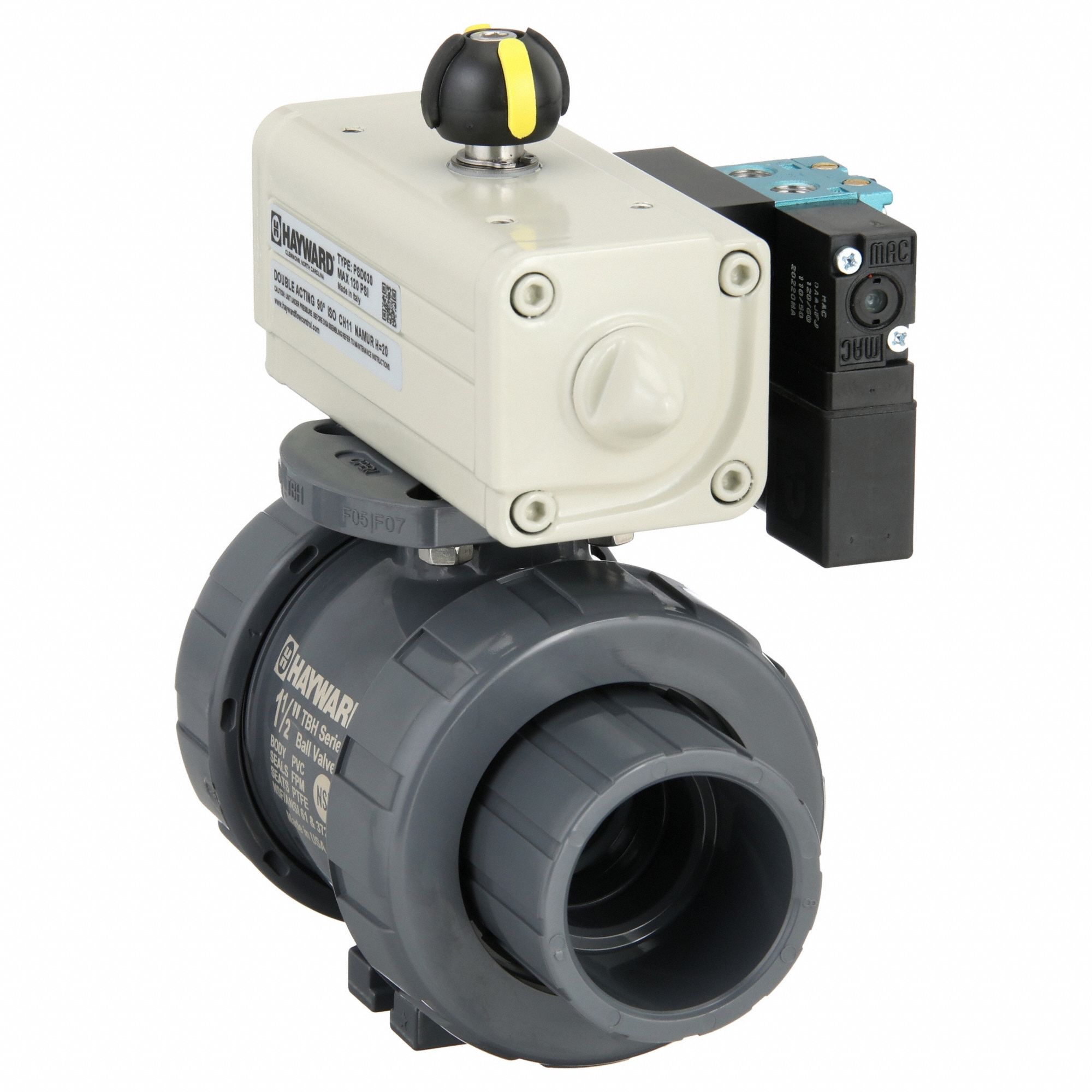 HAYWARD FLOW CONTROL, 1 1/2 in, PVC, Pneumatically Actuated Two-Way ...