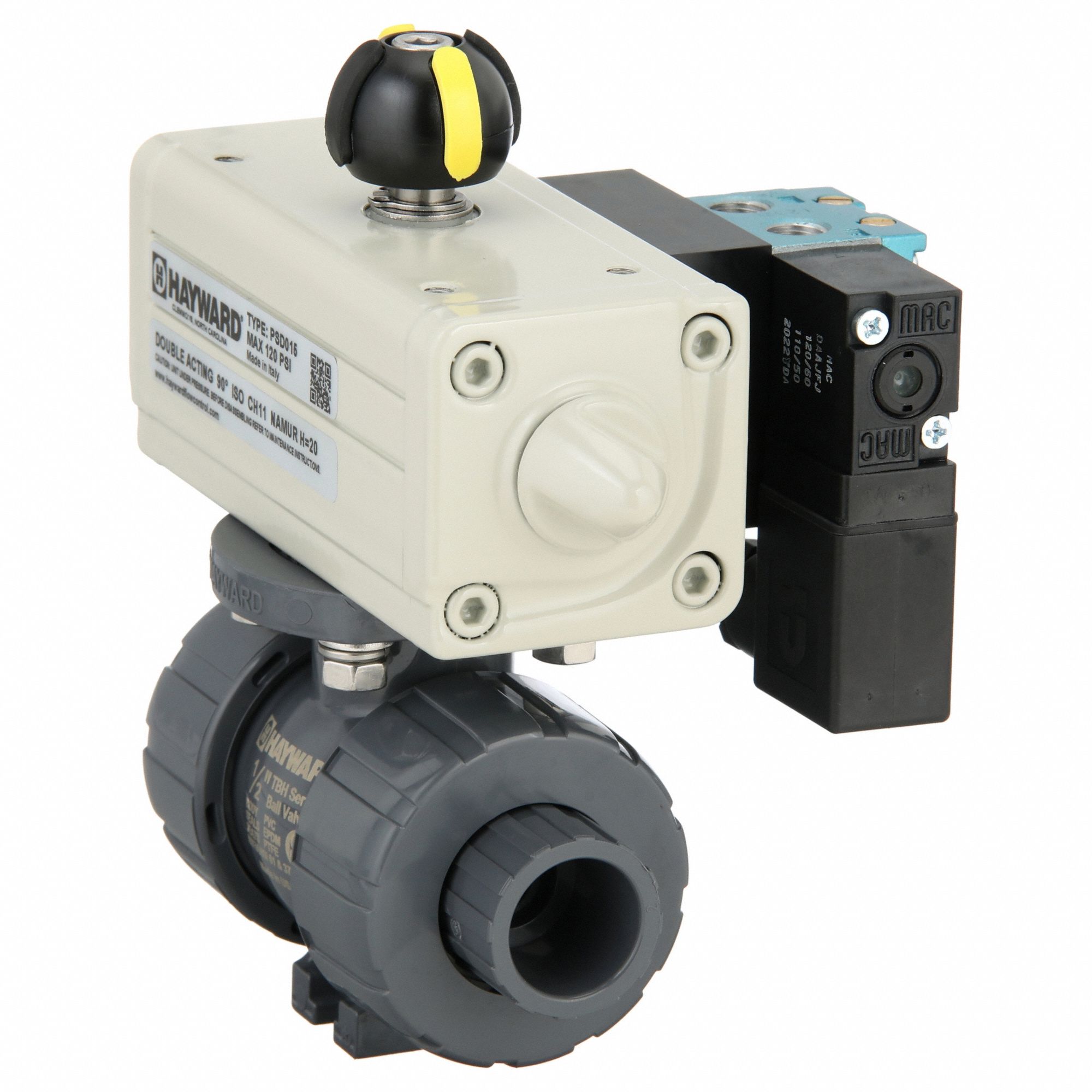 HAYWARD FLOW CONTROL, 1/2 in, PVC, Pneumatically Actuated Two-Way Ball ...