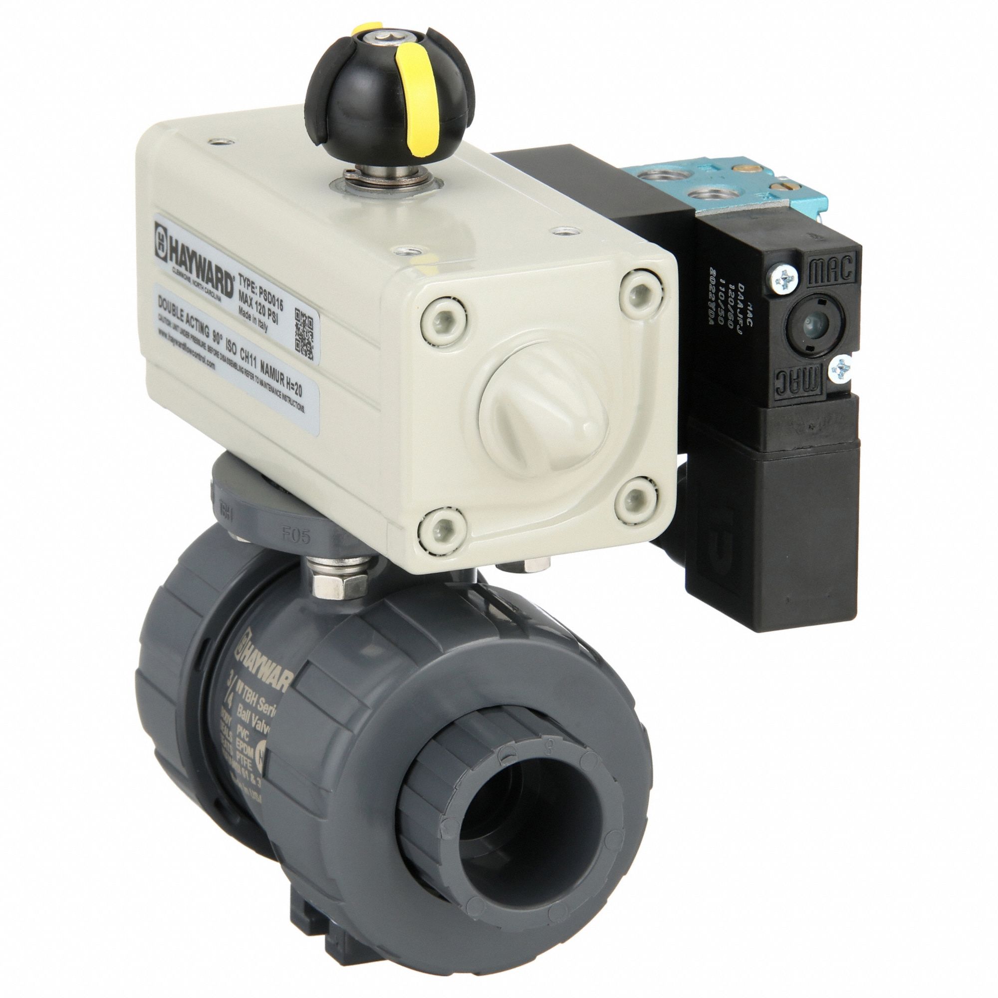 HAYWARD FLOW CONTROL, 3/4 in, PVC, Pneumatically Actuated Two-Way Ball ...
