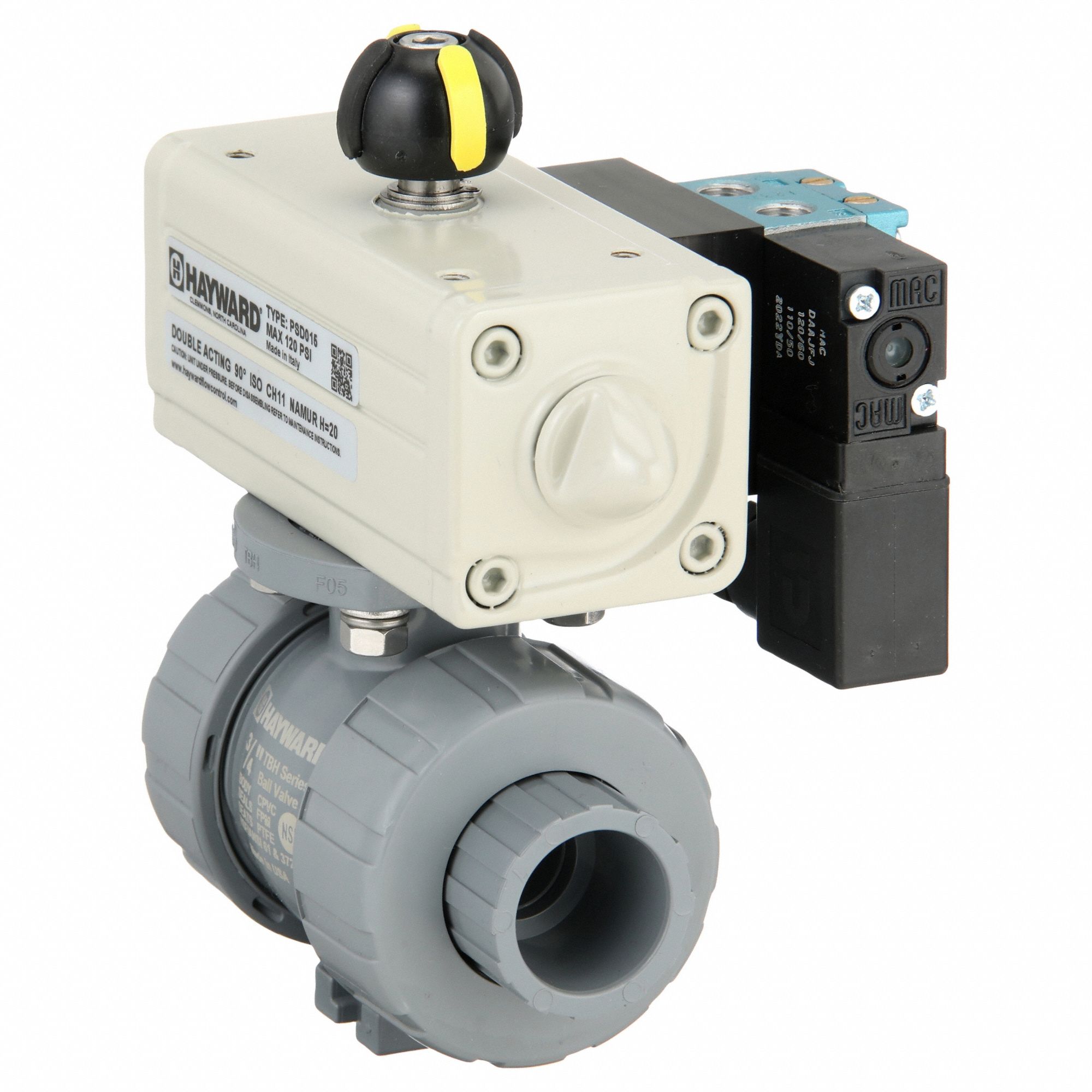 HAYWARD FLOW CONTROL, 3/4 in, CPVC, Pneumatically Actuated Two-Way Ball ...