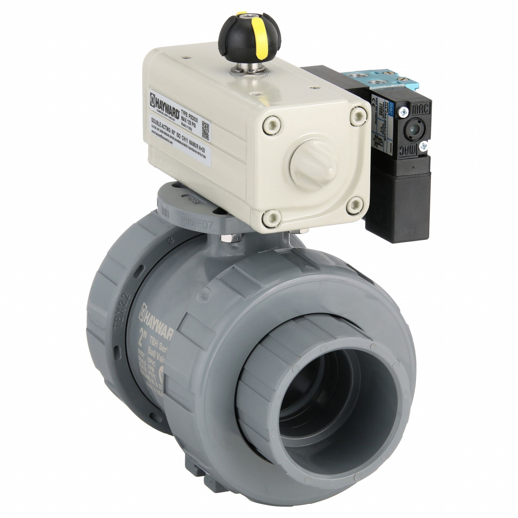 HAYWARD FLOW CONTROL, 2 in, CPVC, Pneumatically Actuated Two-Way Ball ...