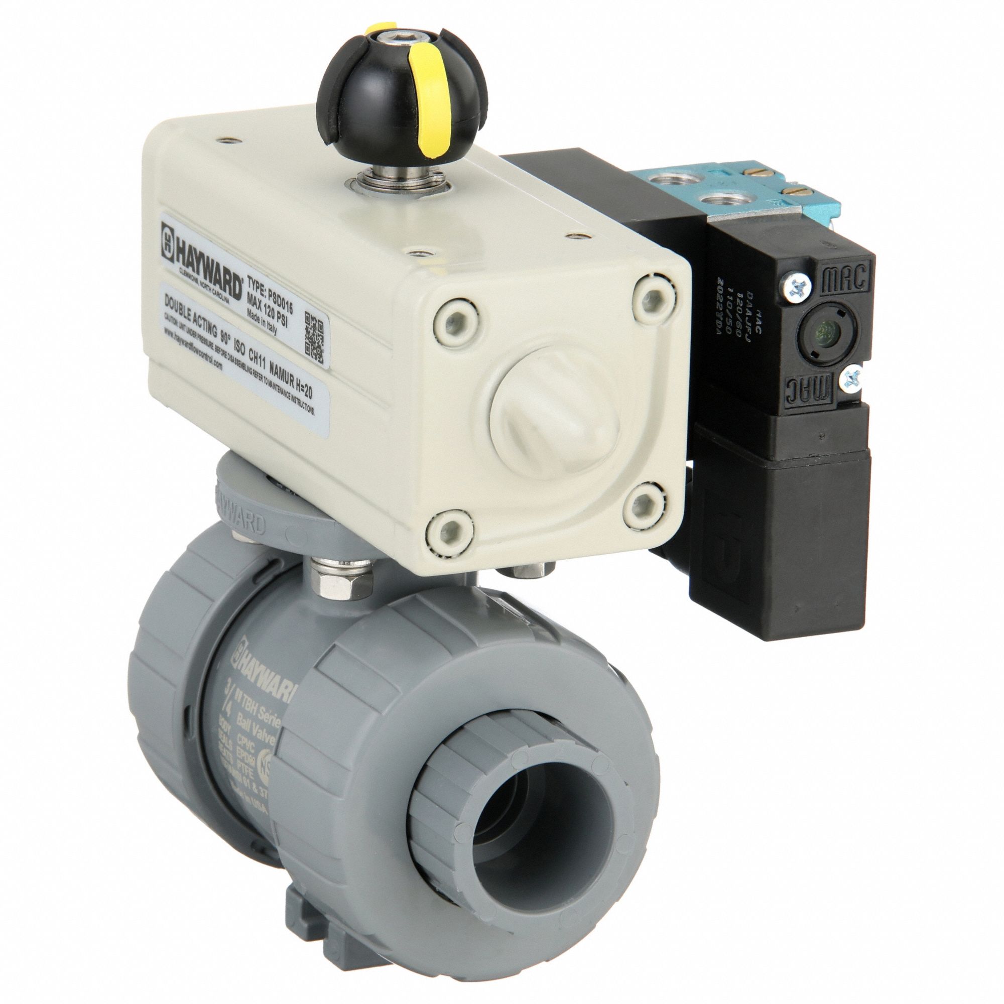 HAYWARD FLOW CONTROL, 3/4 in, CPVC, Pneumatically Actuated Two-Way Ball ...