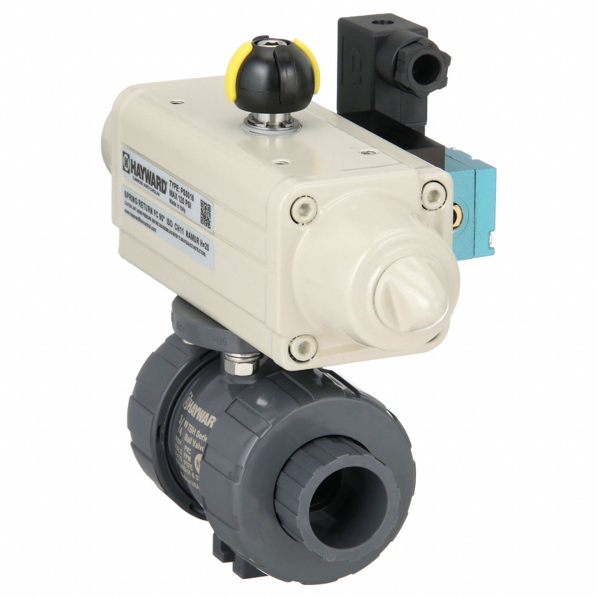 HAYWARD FLOW CONTROL, 3/4 in, PVC, Pneumatically Actuated Two-Way Ball ...