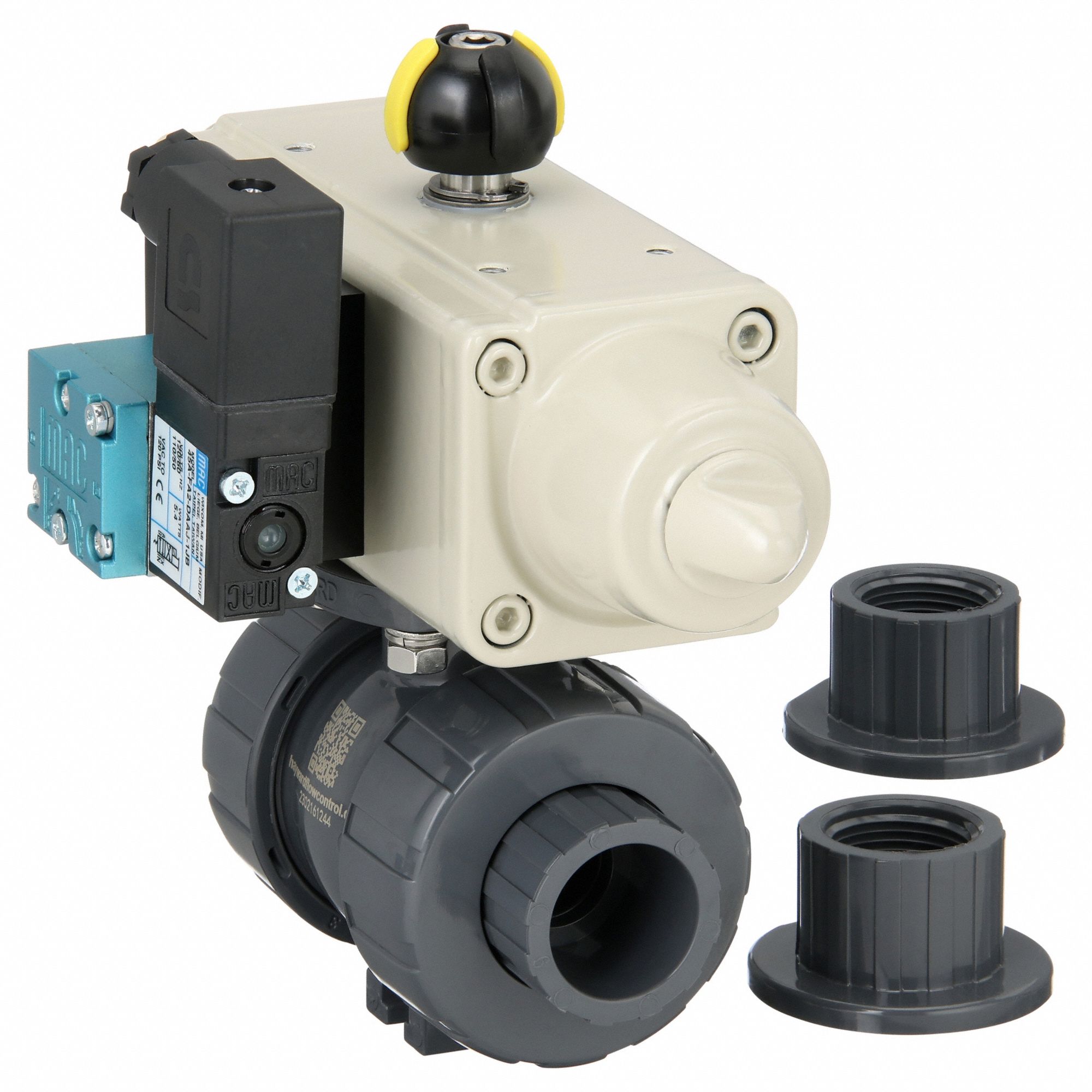 HAYWARD FLOW CONTROL, 3/4 in, PVC, Pneumatically Actuated Two-Way Ball ...
