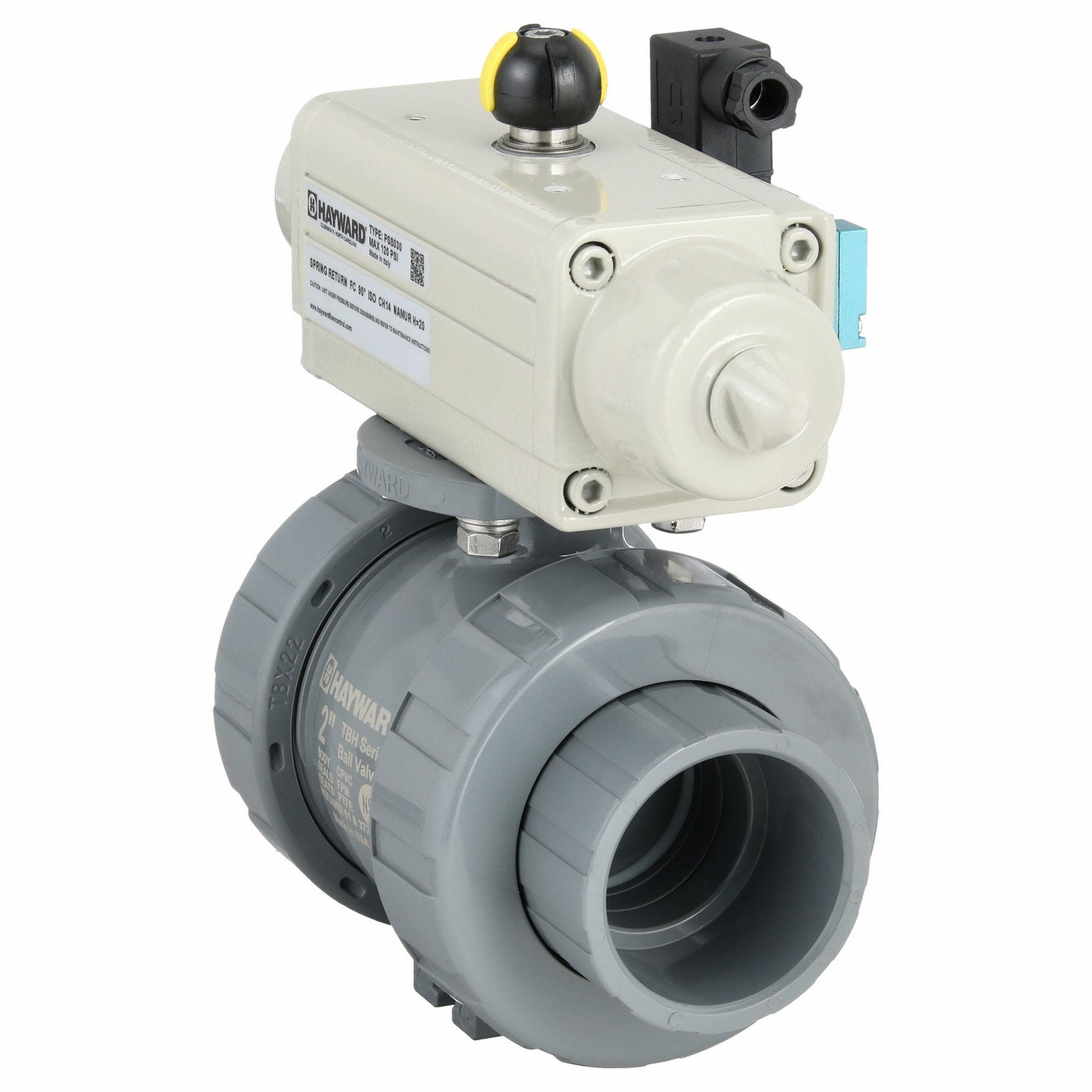 HAYWARD FLOW CONTROL, 2 in, CPVC, Pneumatically Actuated Two-Way Ball ...