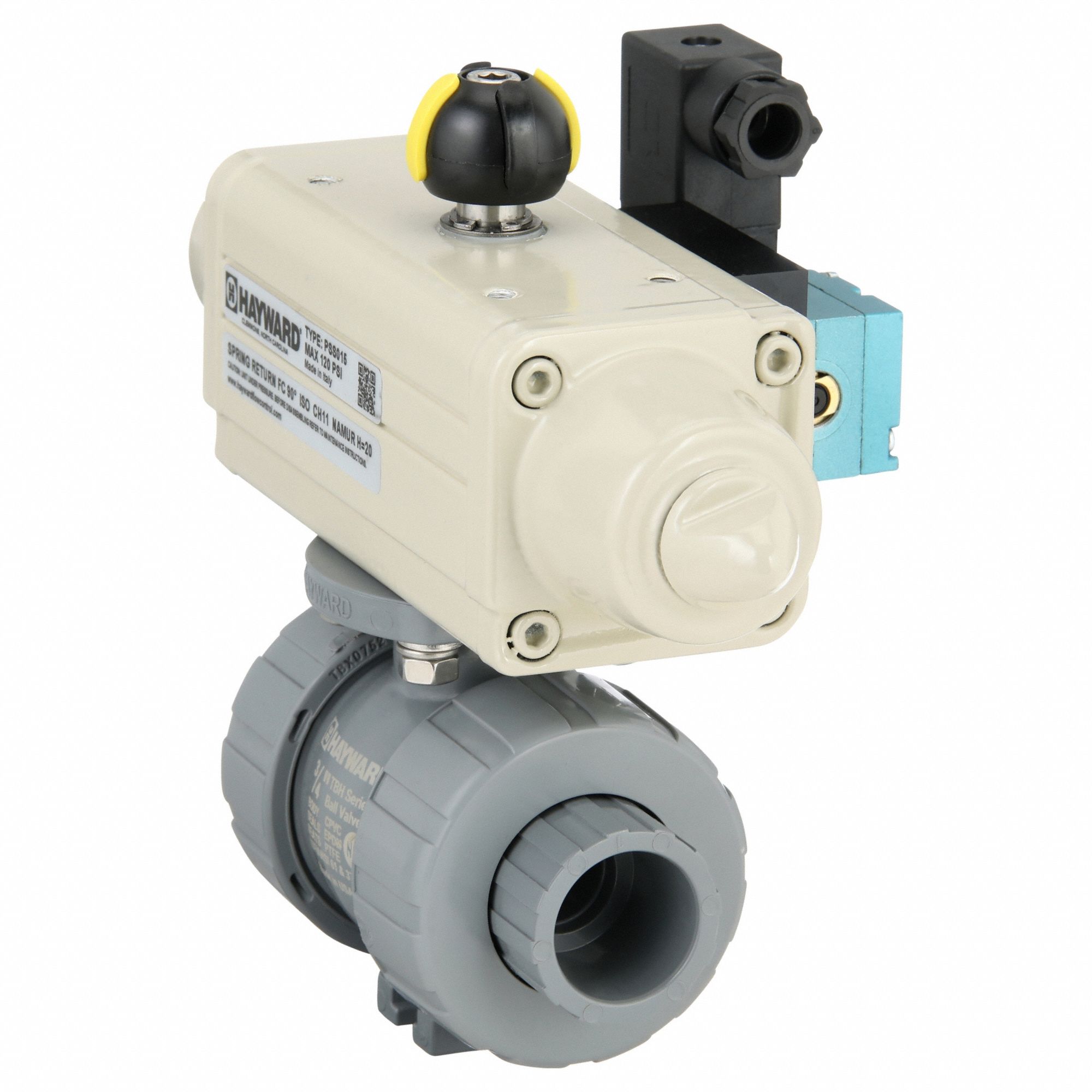 HAYWARD FLOW CONTROL, 3/4 in, CPVC, Pneumatically Actuated Two-Way Ball ...